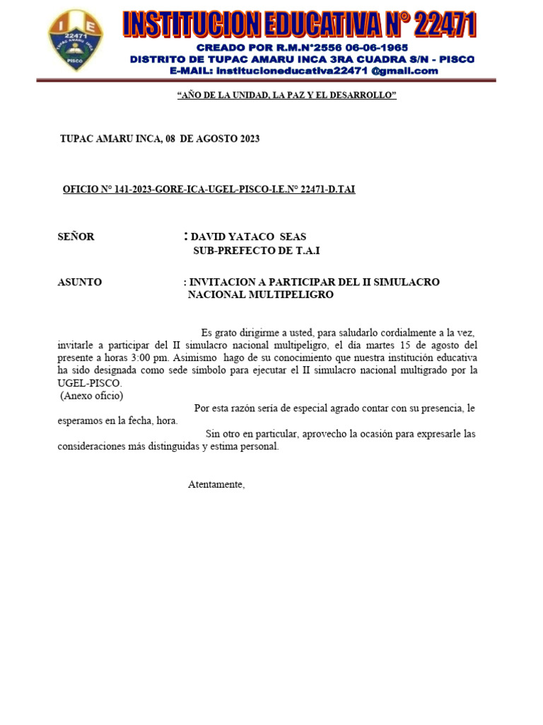 Invitación al II Simulacro Nacional 2023 | PDF | Derecho