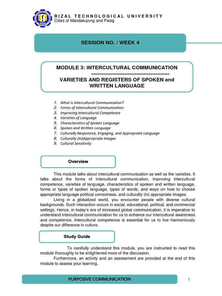 Module 3 - Purposive Communication | PDF | Cross Cultural Communication | Communication