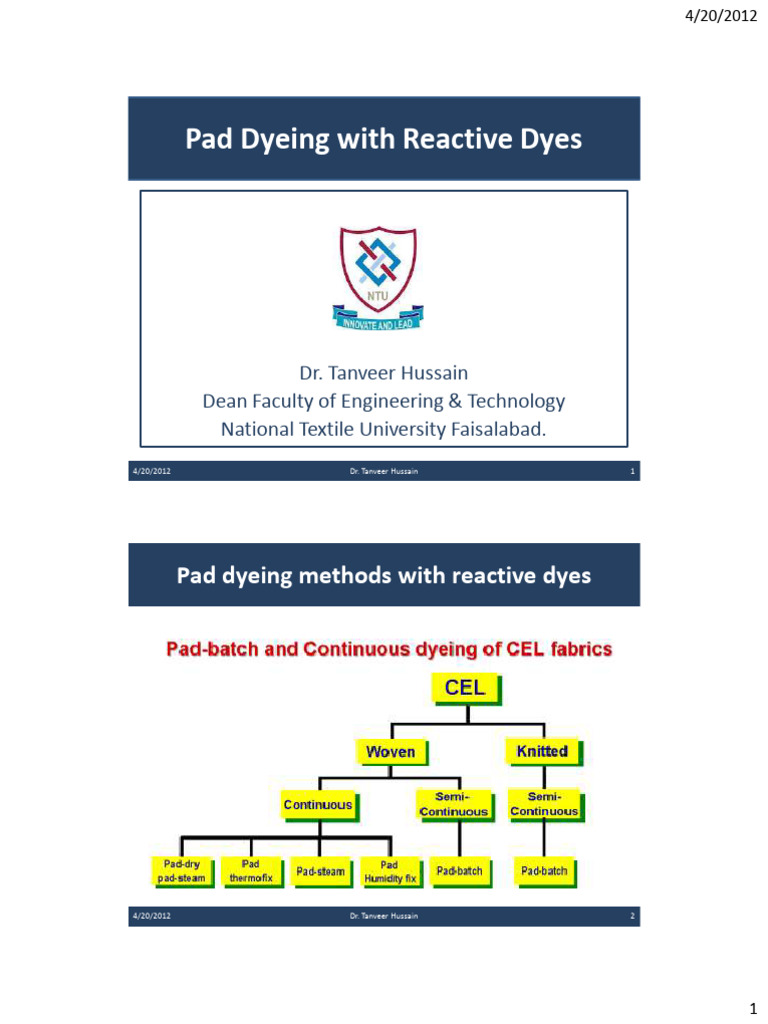 Pad Dyeing With Reactive Dyes | PDF | Dyeing | Dye