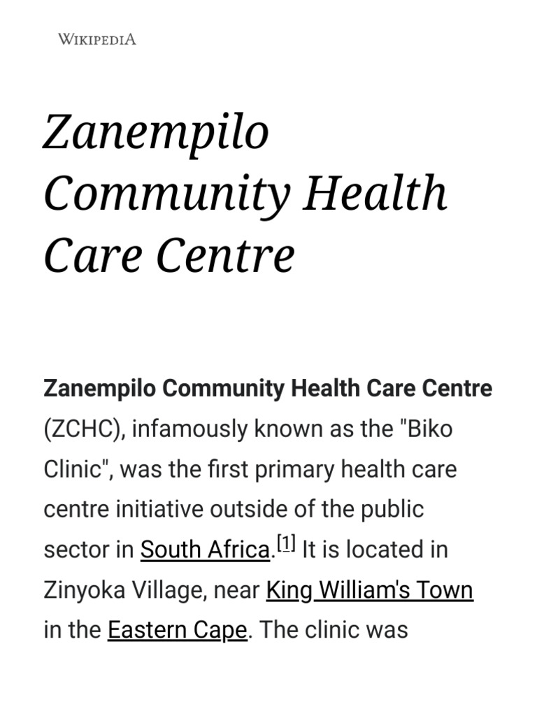 Zanempilo Community Health Centre History | PDF
