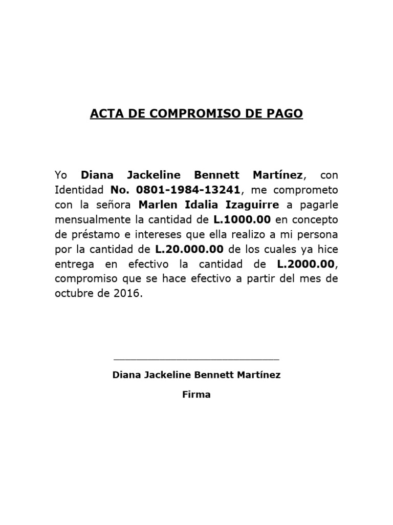 Acta de Compromiso de Pago | PDF