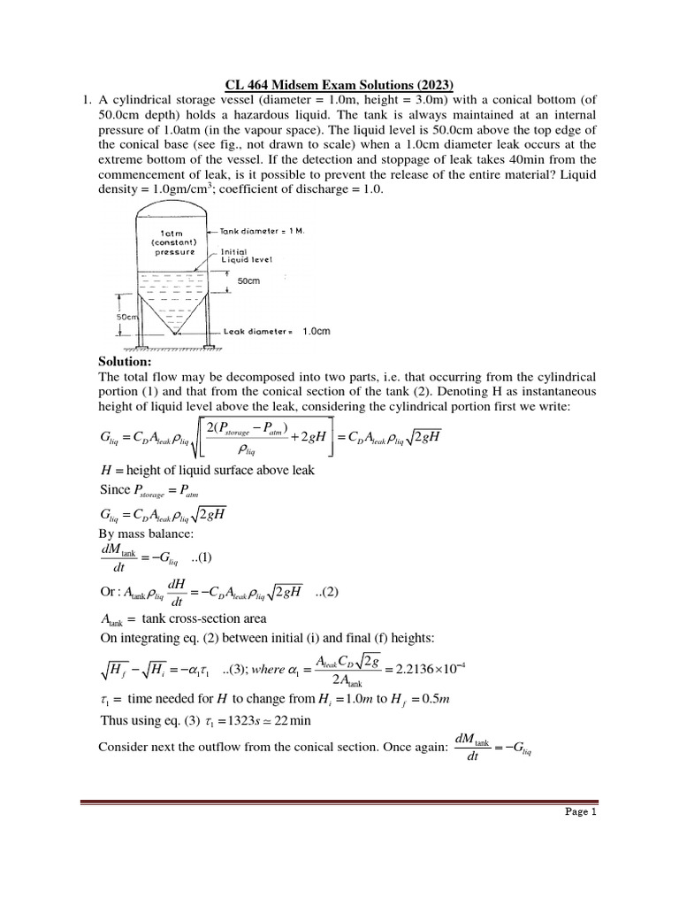 CL464 Midsem Exam - Solution | PDF | Chemical Reactor | Mechanical ... CL464 Midsem Exam - Solution | PDF | Chemical Reactor | Mechanical ...