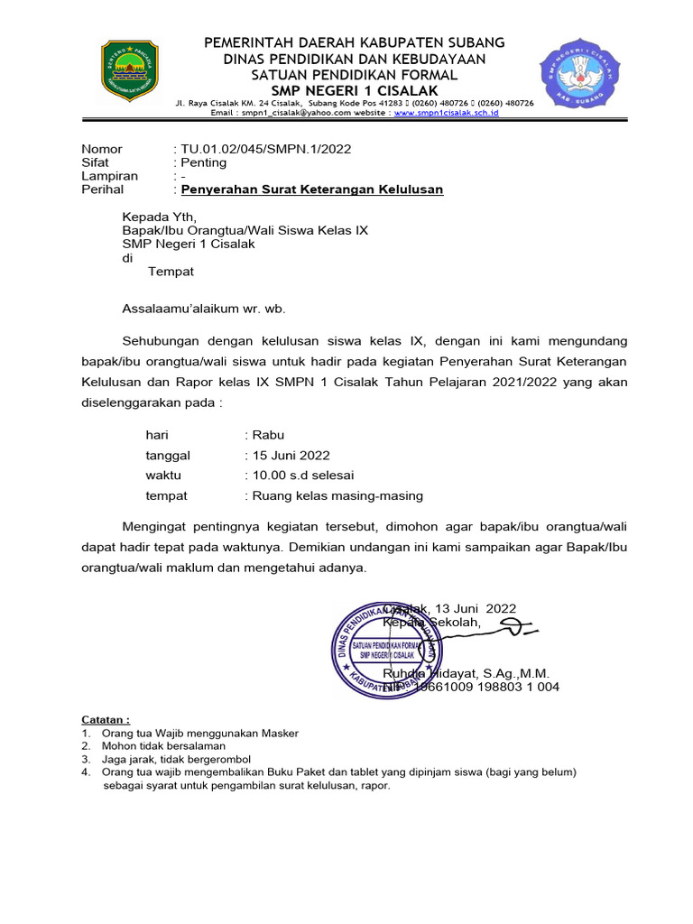 Surat Undangan Kelulusan_21_22 | PDF
