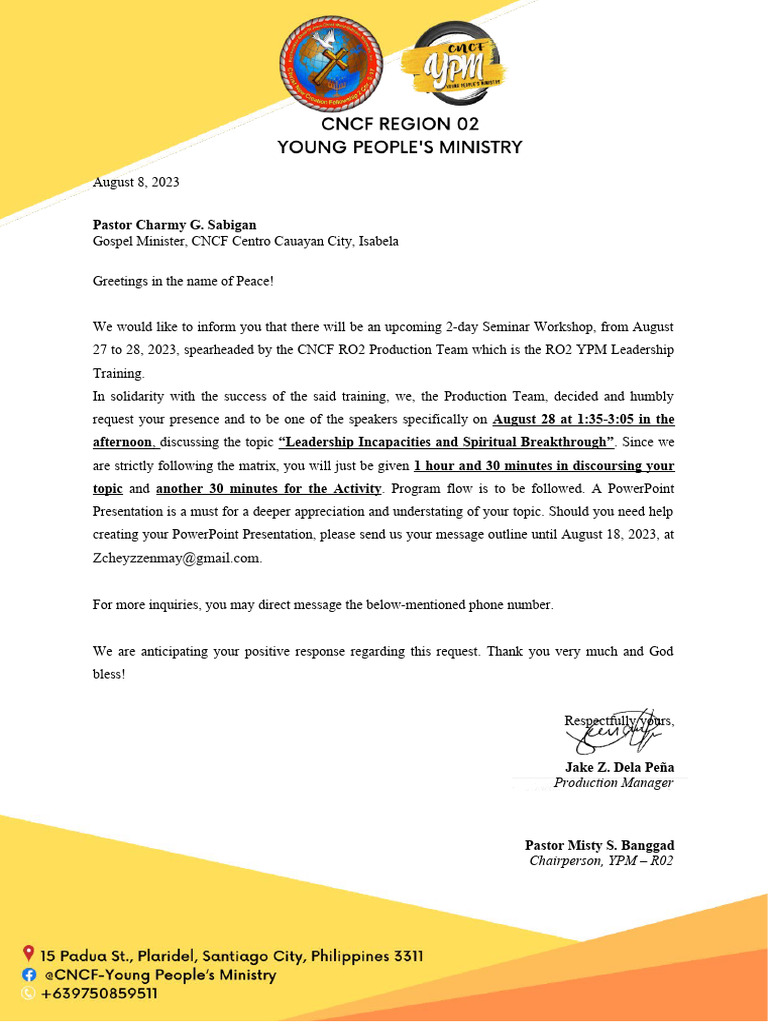 Letter For Speakers | PDF