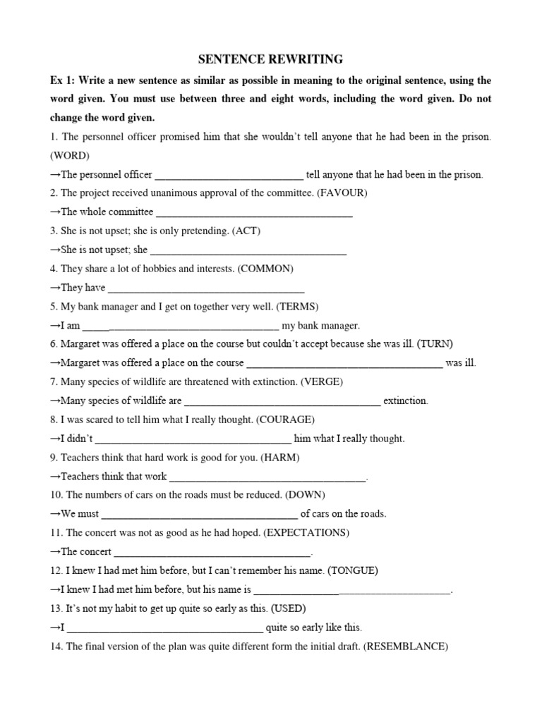 (Tiếng Anh) Sentence Rewriting - idioms | PDF