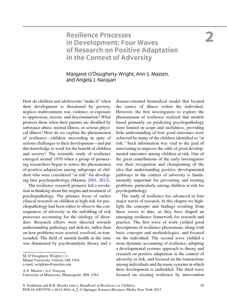Resilience Processes in Development: Four Waves of Research On Positive Adaptation in The ...