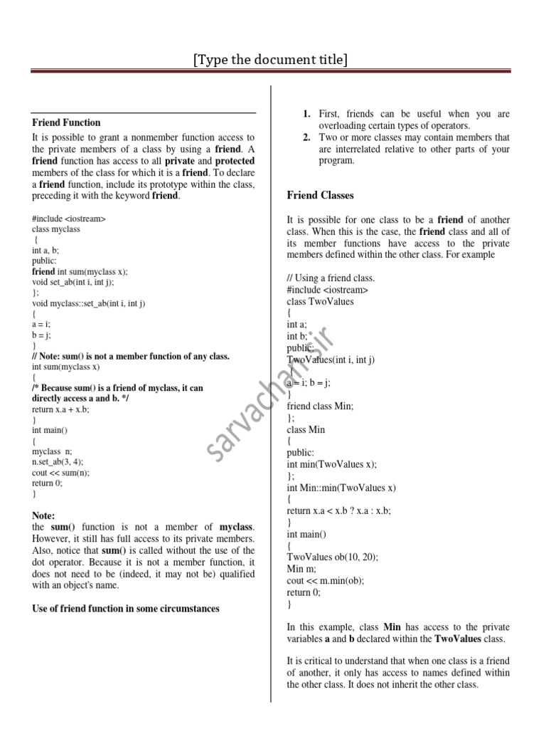 Friend ,Operator Overloading | PDF | Class (Computer Programming) | Software Engineering
