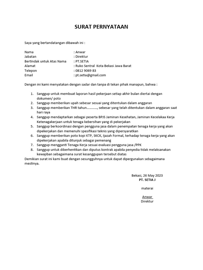 SURAT PERNYATAAN thr | PDF