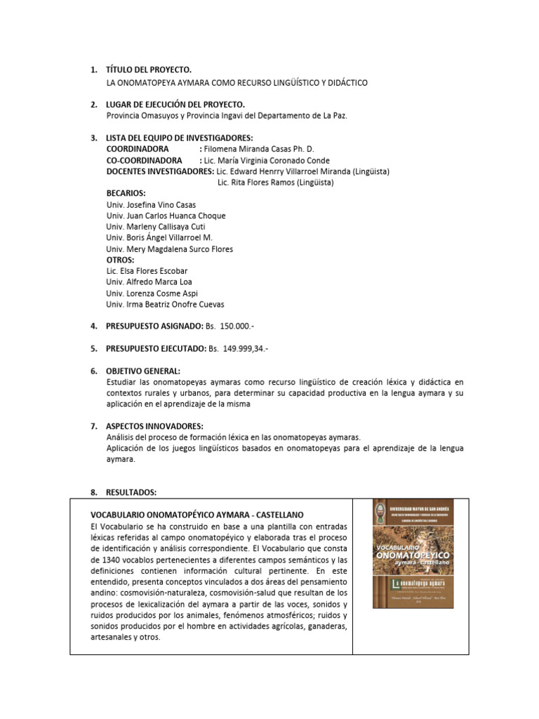 Resumen Dra. Filomena Miranda | PDF | Bolivia | Léxico