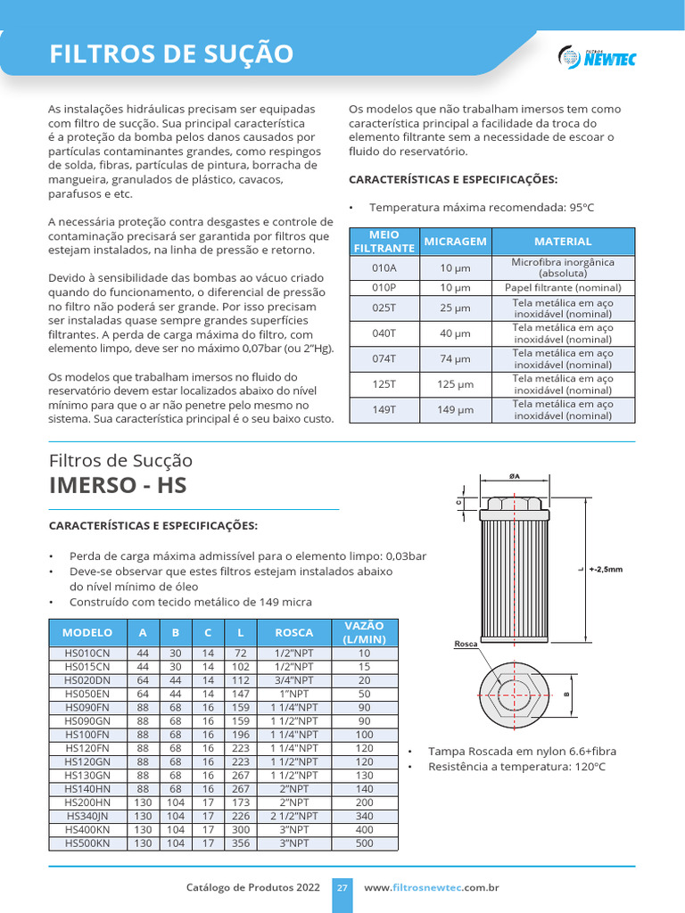 Catalogo Newtec 2022 Filtro Succao | PDF | Aço | Pressão
