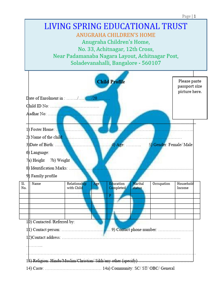 Child Profile Template for Admission | PDF | Wellness