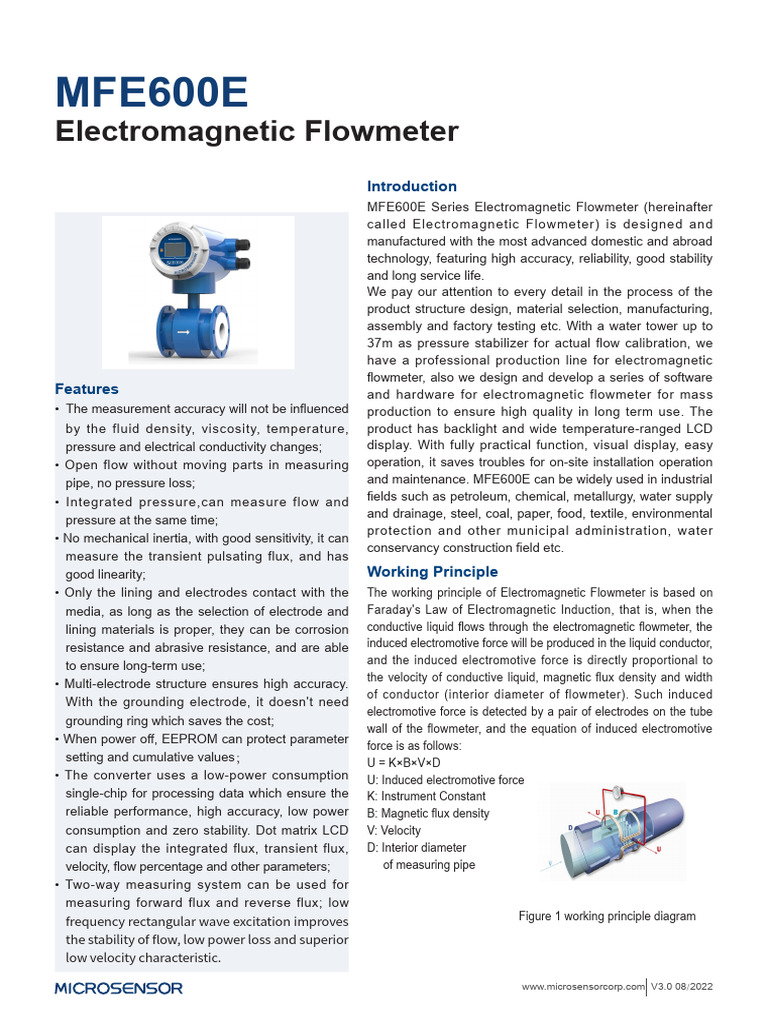 MFE600E Electromagnetic Flowmeter | PDF | Flow Measurement | Electromagnetic Induction