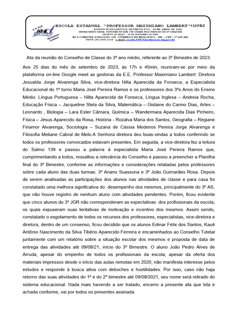 Ficha de Conselho de Classe | PDF