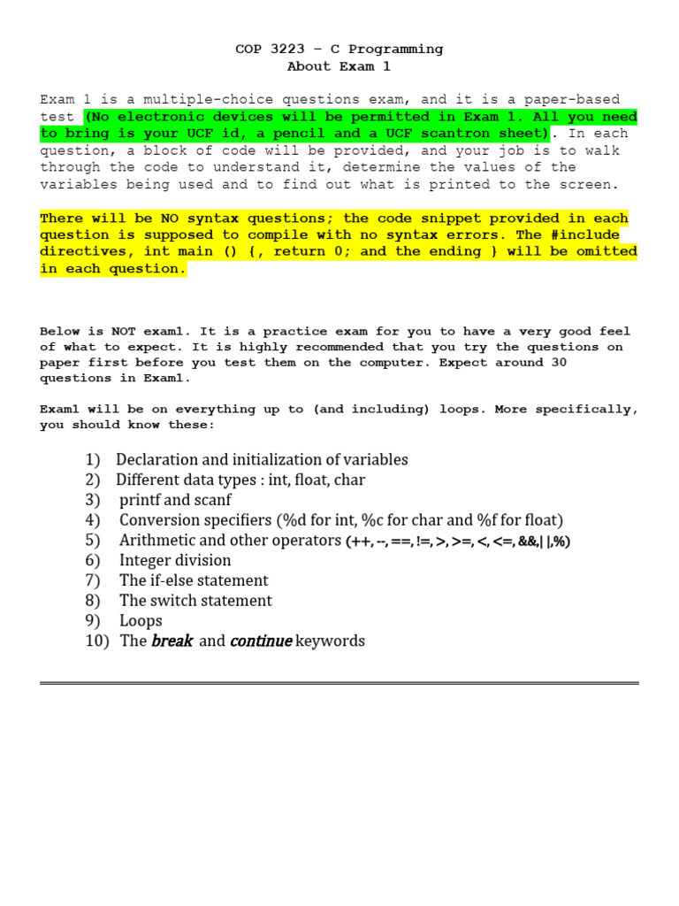 COP 3223 PracticeExam | PDF | Computer Programming | Computing
