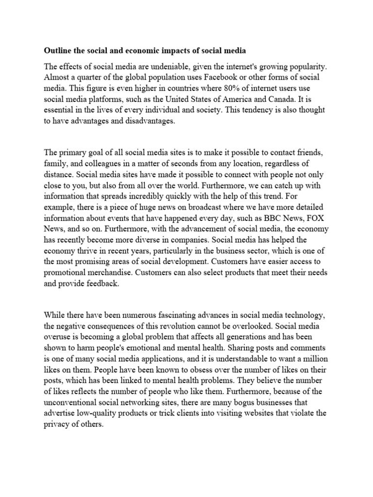 Outline The Social and Economic Impacts of Social Media | PDF | Social ...