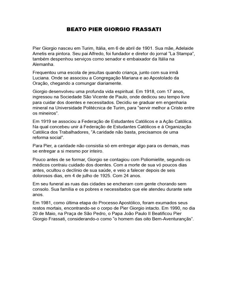 Beato Pier Giorgio Frassati | PDF