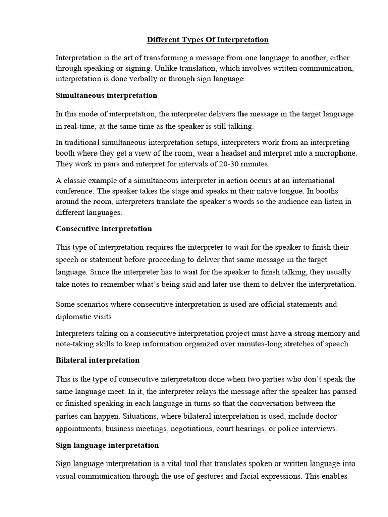 Types of Language Interpretation | PDF | Language Interpretation | Sign ...