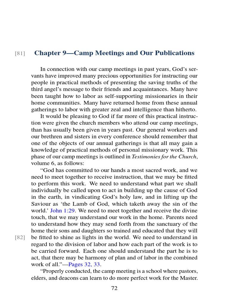 CH - 9 Camp Meetings and Our Publications | PDF | Jesus | Religious Belief And Doctrine