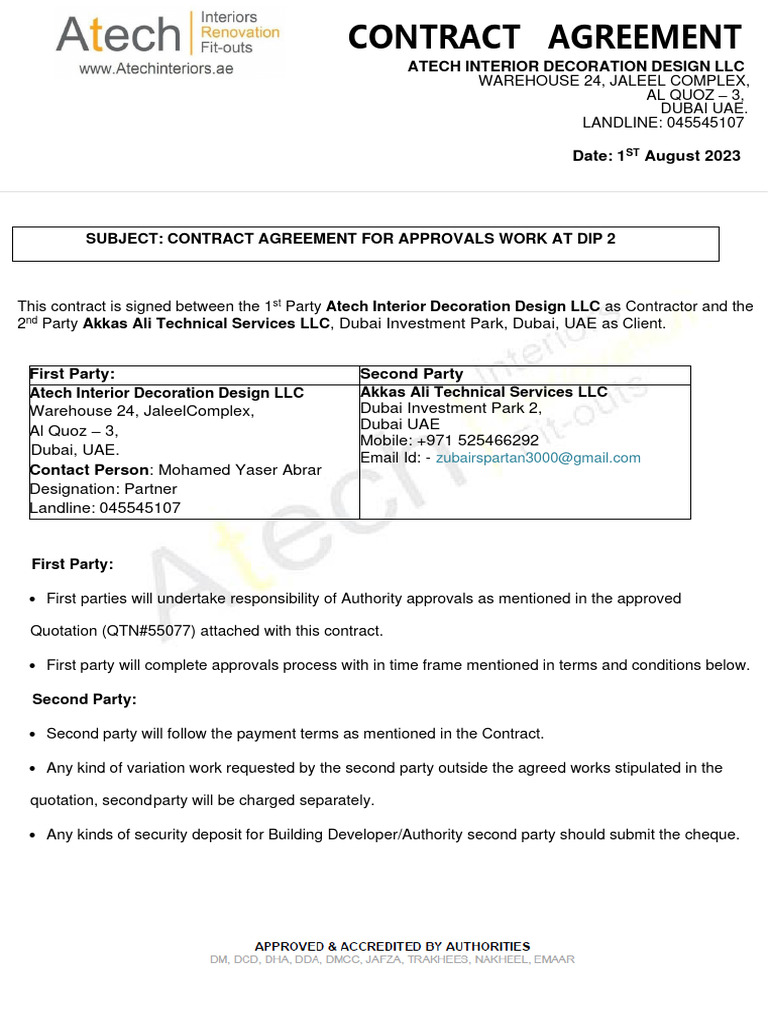Contract Agreement - Akkas Ali Technical Services | PDF | Business ...