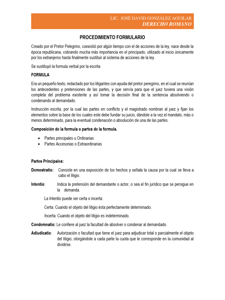 DER. ROMANO Procedimiento Formulario | PDF | Sentencia (ley) | Justicia
