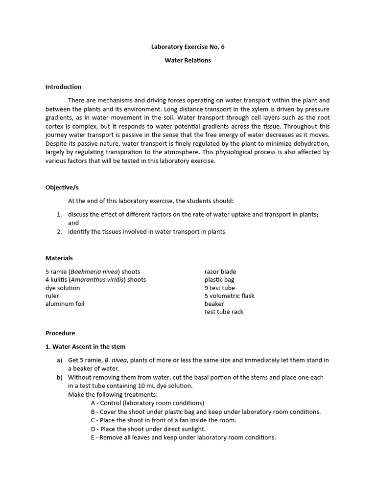 Laboratory Exercise No. 6 | PDF | Plants | Branches Of Botany