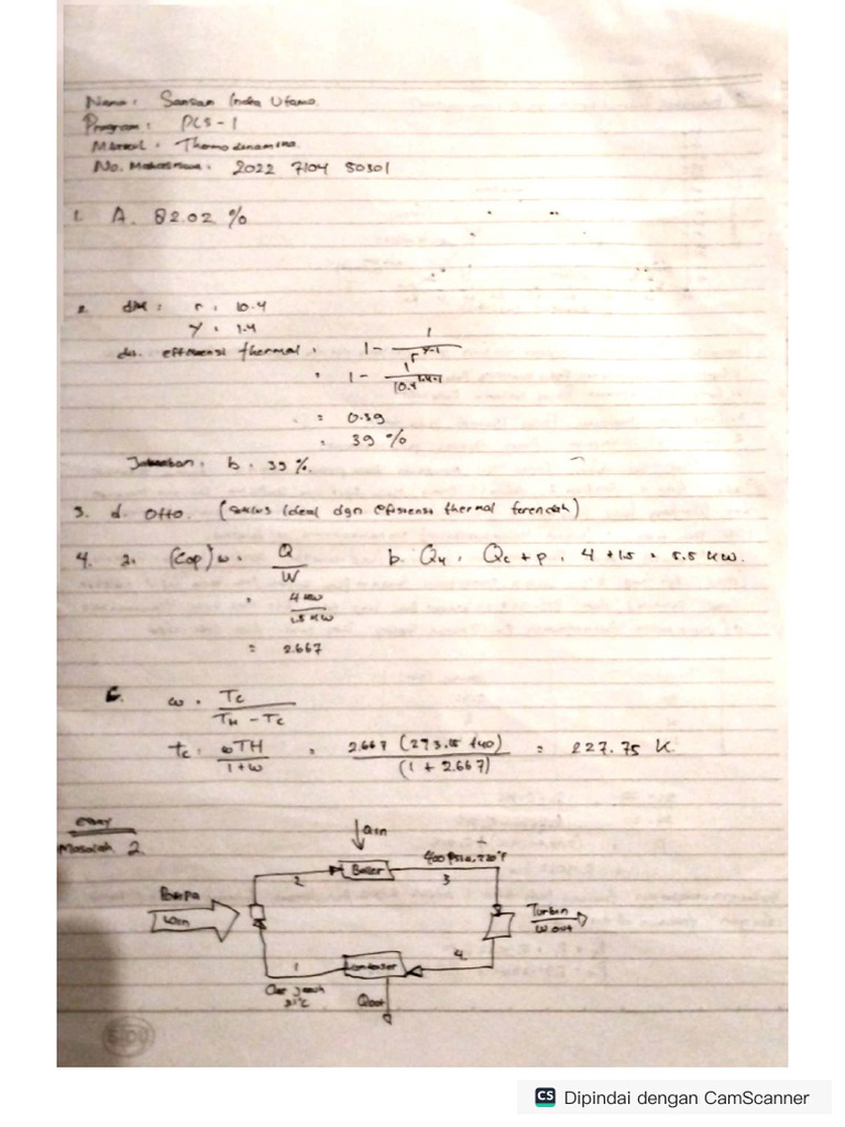 Jawaban Uas - Termodinamika - Sansan Indra Utama - 2022710450301 | PDF