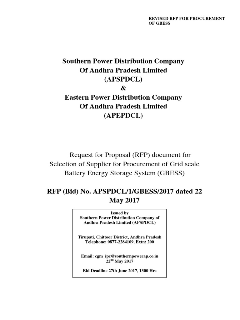 Andhra Pradesh GBESS Procurement RFP | PDF | Request For Proposal ...