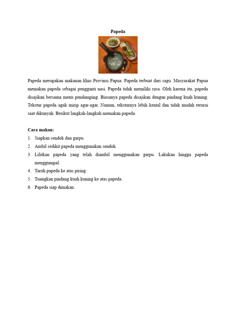 Cara Makan dan Membuat Papeda | PDF