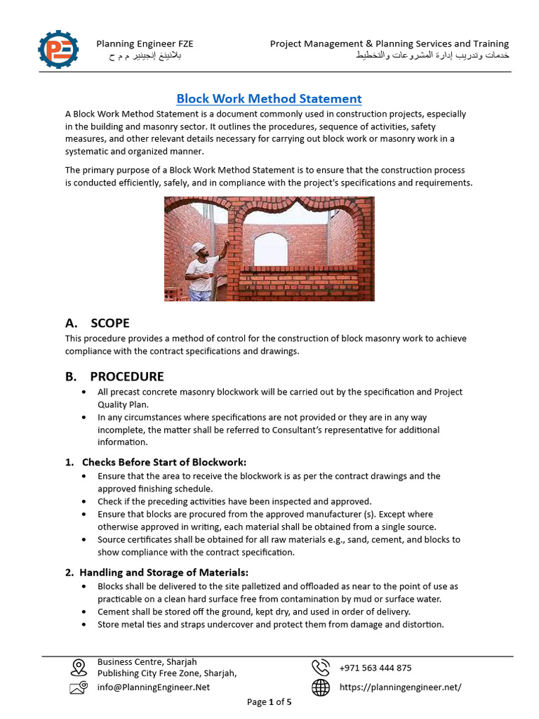 Block Work Method of Statement | PDF | Specification (Technical ...