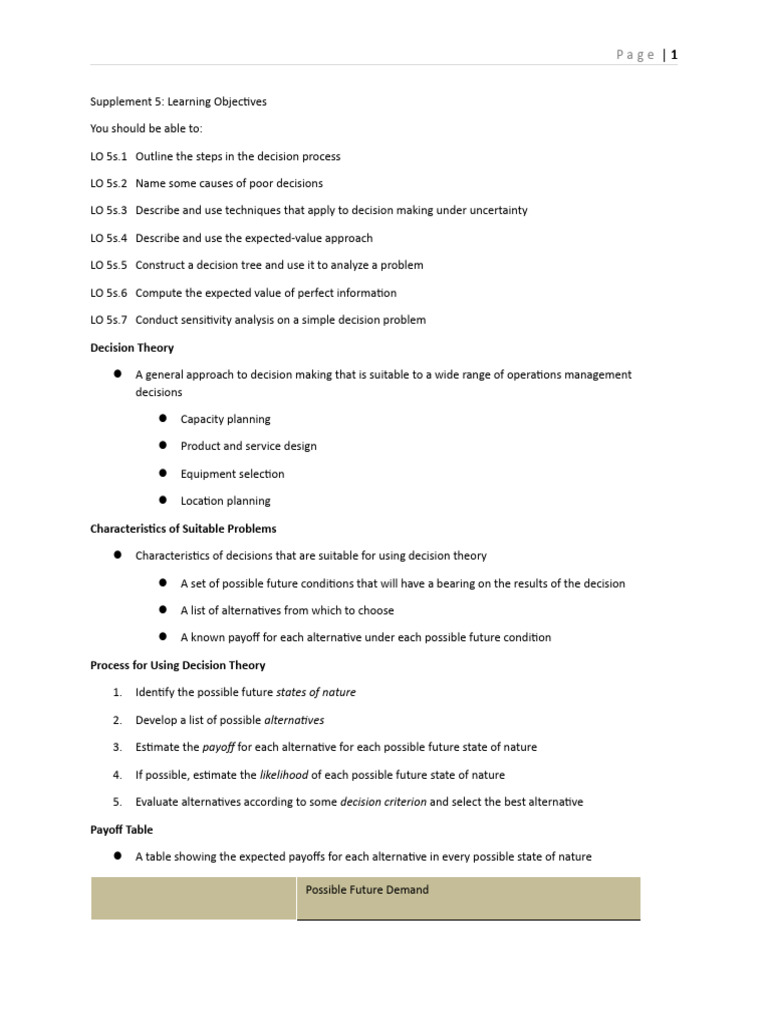 Operation Management Reviewer | PDF | Decision Making | Decision Theory