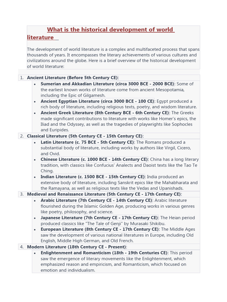 What Is The Historical Development of World Literature | PDF | Epic Poetry | Classics