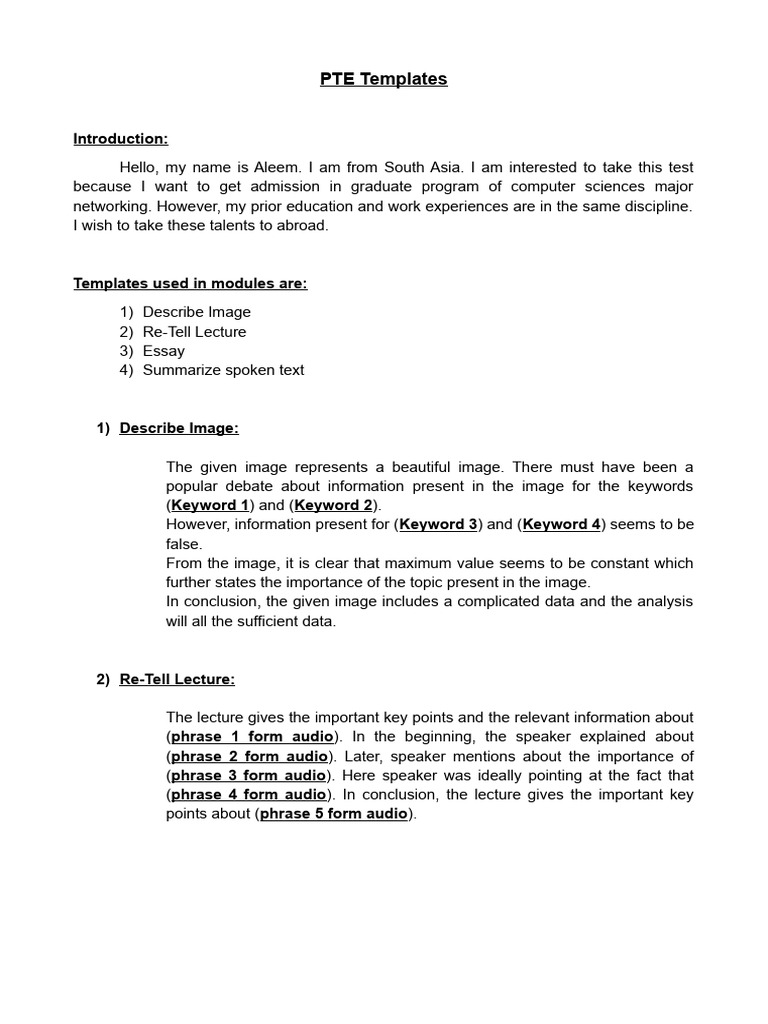 PTE - Templates | PDF | Essays | Argument