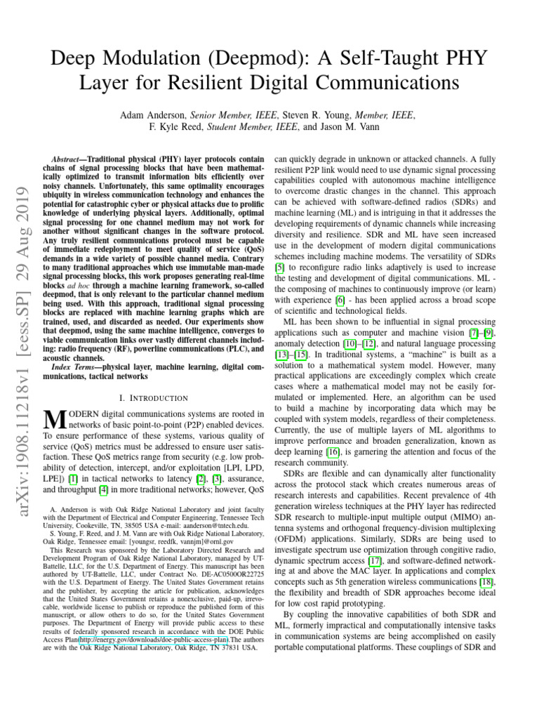 Anderson and Reed. Deep Modulation (Deepmod) - A Self Taught PHY Layer For Resilient Digital ...