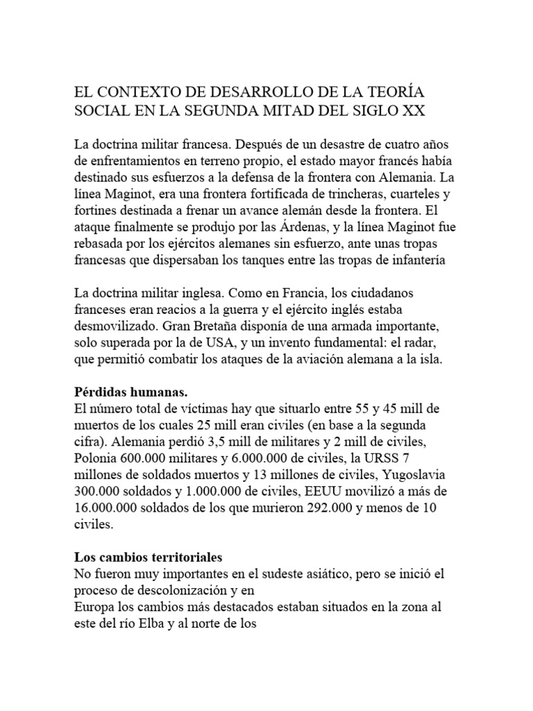 El Contexto De Desarrollo De La TeorÍa Social En La Segunda Mitad Del