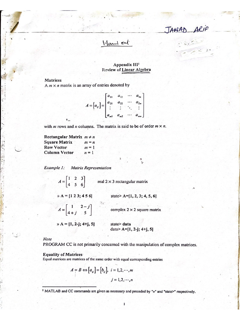 Review of Linear Algebra | PDF