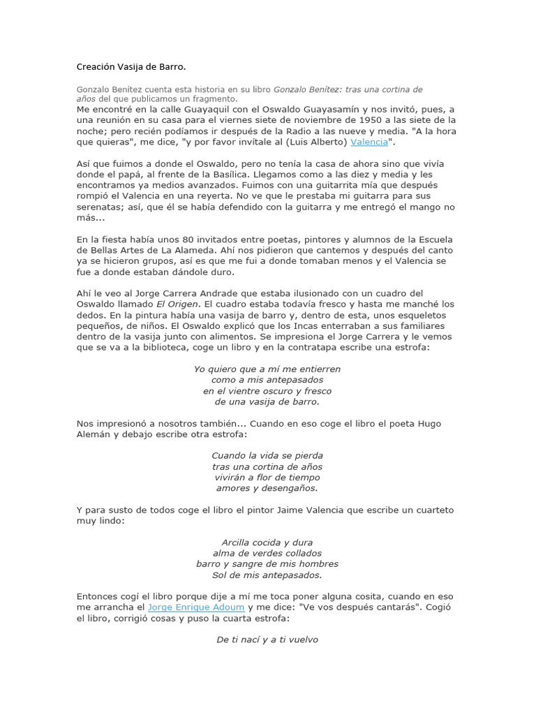 Creación Vasija De Barro Pdf Las Artes Escénicas