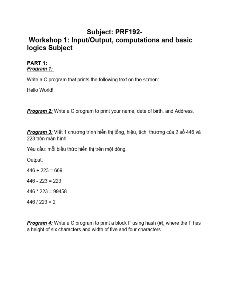 Workshop 01 Pdf Computing Computer Programming