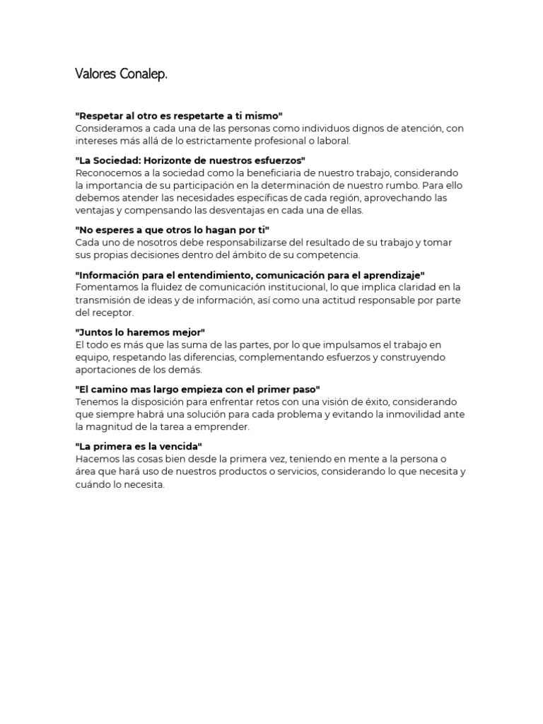 Valores Conalep | PDF