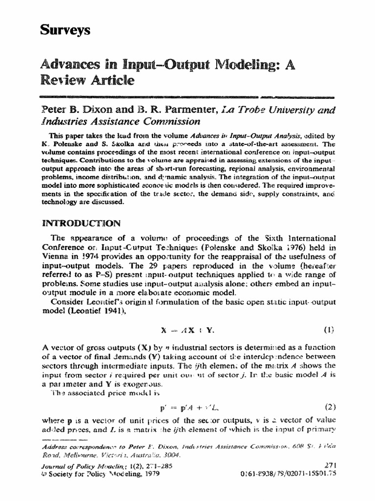 Advances in Input Output Modeling A Revi | PDF | Input–Output Model | Economics