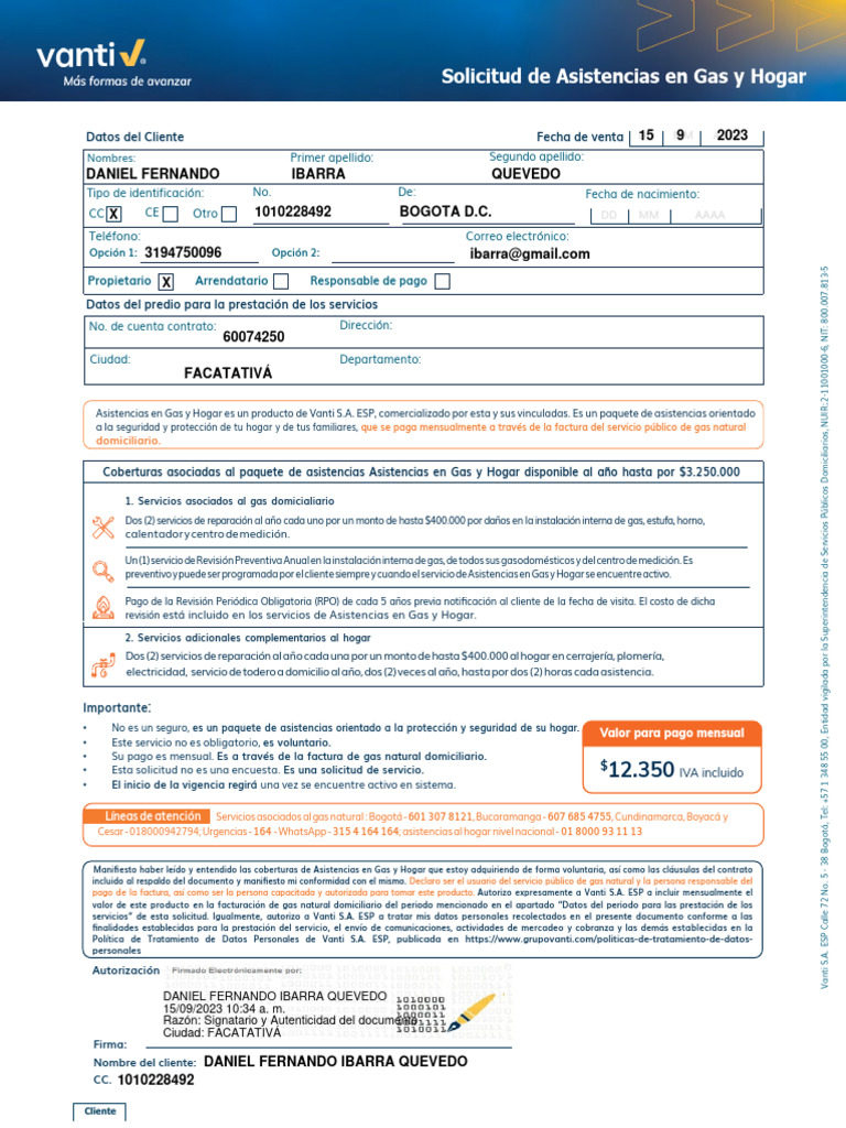 VANTI Solicitud de Servico | PDF | Outsourcing | Red mundial