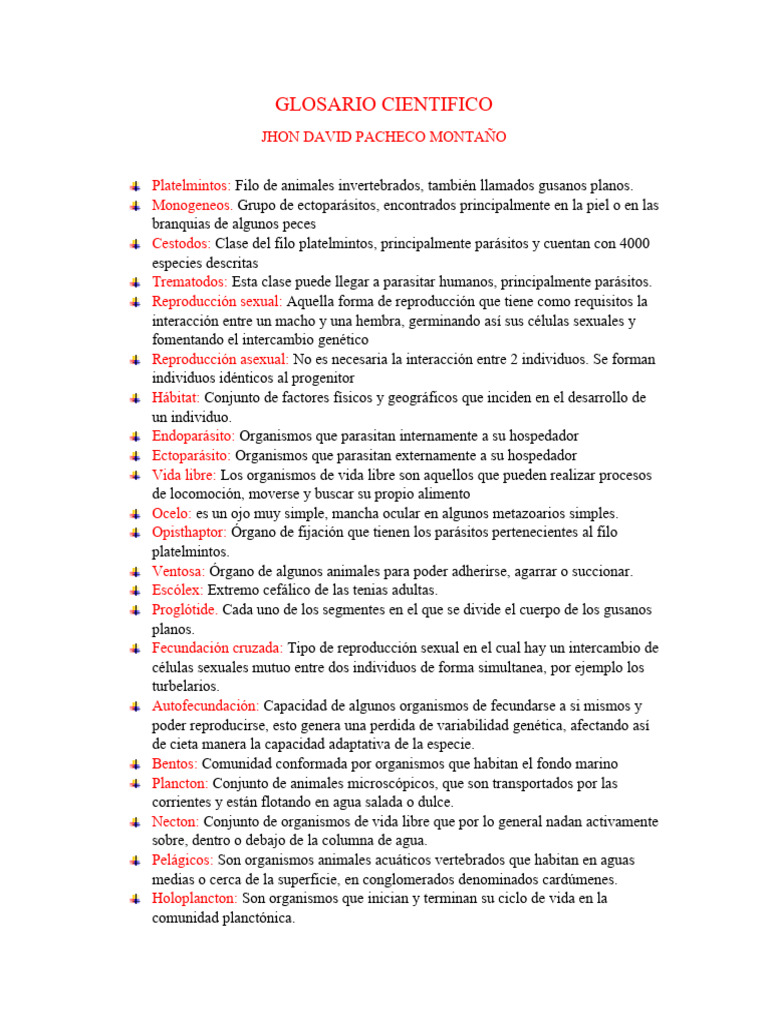 Glosario Cientifico | PDF | Parasitismo | Biología Glosario Cientifico | PDF | Parasitismo | Biología