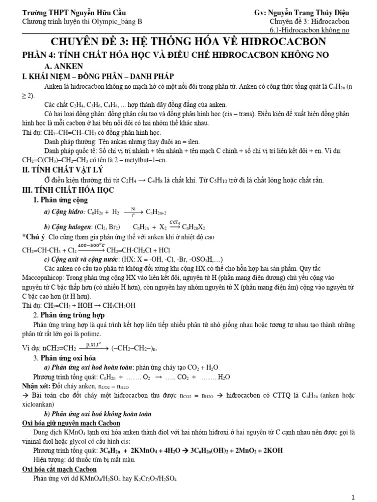 6.1 - Lý Thuyết Hidrocacbon Không No | PDF