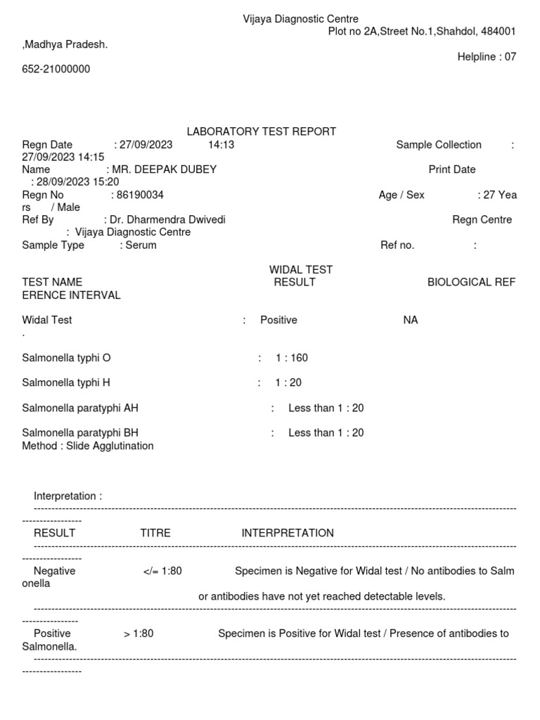 Typhoid Test Report | PDF | White Blood Cell | Blood Typhoid Test Report | PDF | White Blood Cell | Blood