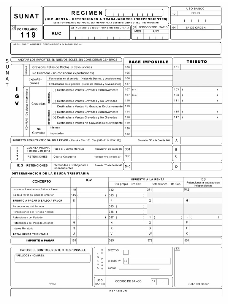 Formulario 119 SUNAT Antiguo | PDF