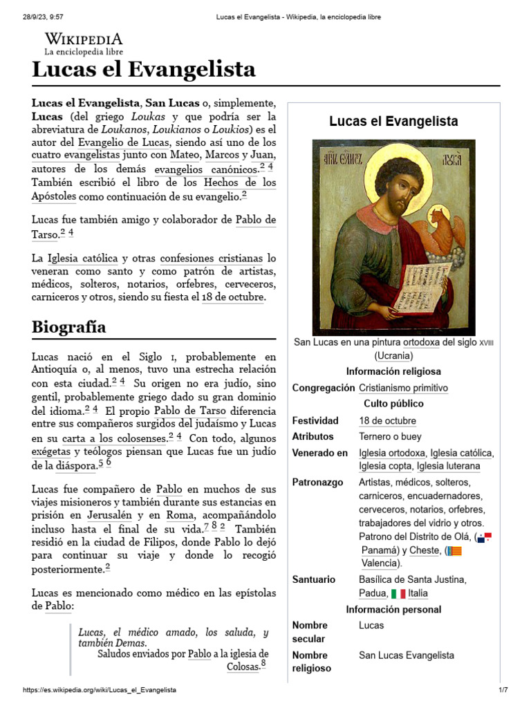 Vida y legado de Lucas el Evangelista | PDF | Religiones abrahámicas