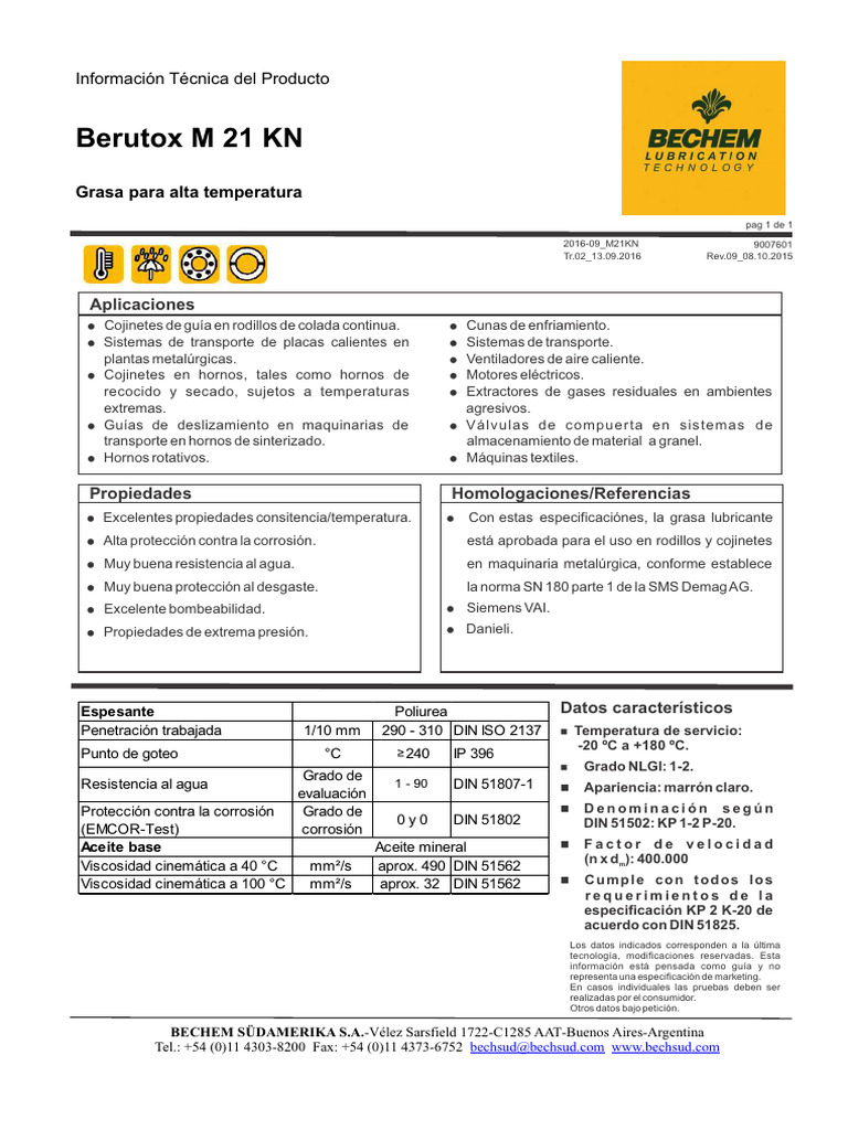 PSD Bechem Berutox M 21 KN (9007601) (Es) | PDF | Rodamiento (Mecánico ...