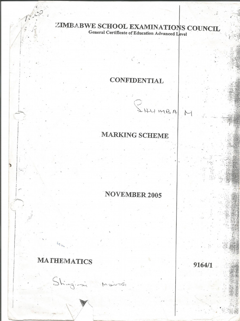 Solution Zimsec A Level Mathematics Paper 1 November 2005 | PDF