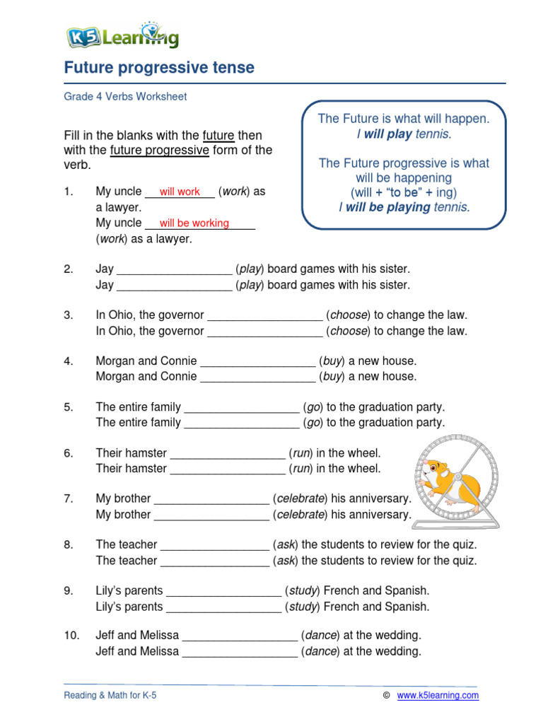 Future Progressive Tense Worksheet | PDF | Linguistics