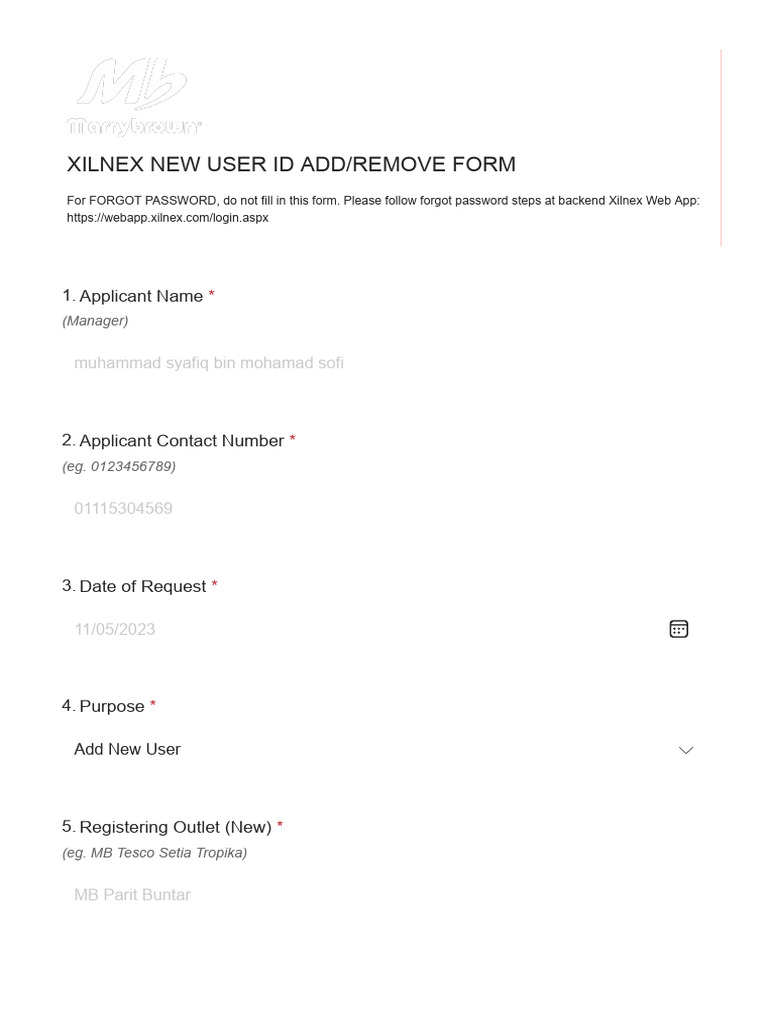 Xilnex New User Id Add-Remove Form | PDF
