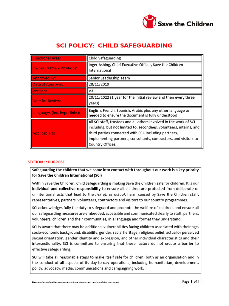 SCI - POL - Child Safeguarding Policy - EN | PDF | Child Sexual Abuse | Risk